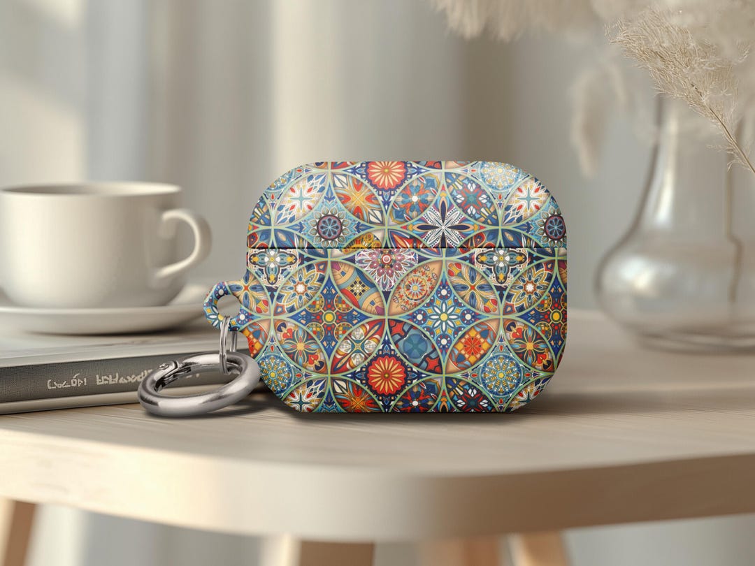 Vintage Spanish Tile AirPod Pro 2 Case Geometric Pattern Blue Green Red ...