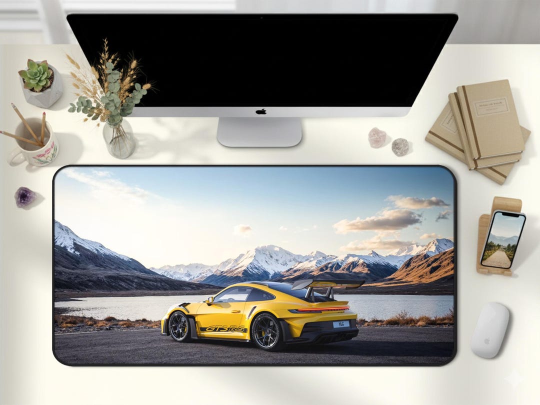 Yellow Porsche Art Desk Mat Mouse Pad Mountain Landscape Holiday Gift ...