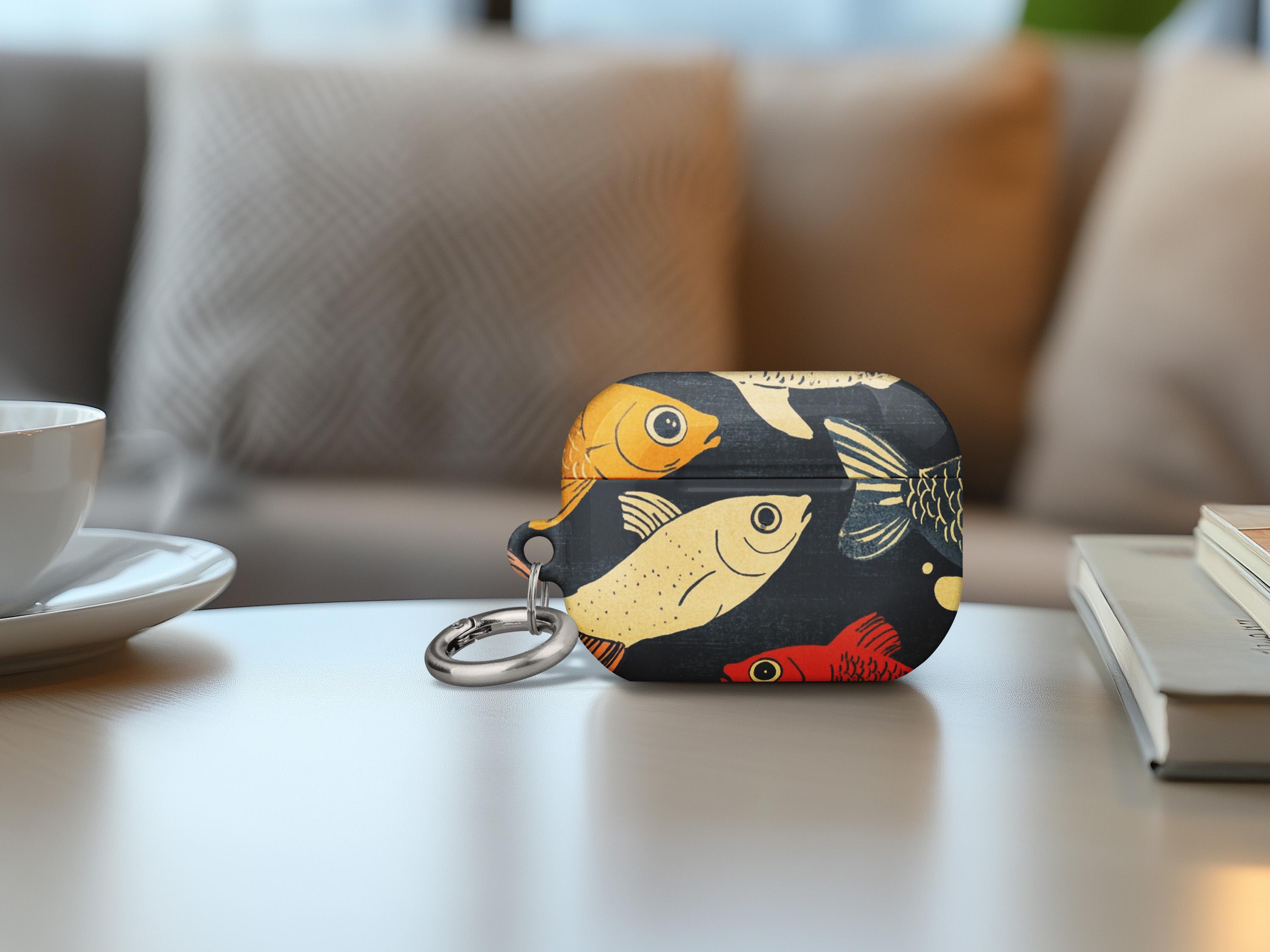 Airpods Case Japanese Hokusai Style Fish, Keychain Protective Cover for ...