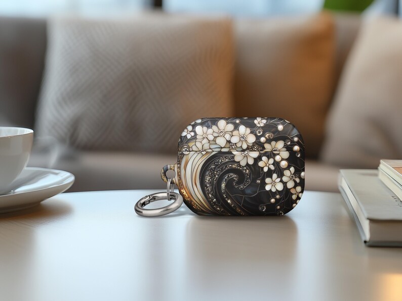 Stained Glass Black White Pearls AirPod Case, Keychain Protective Cover ...