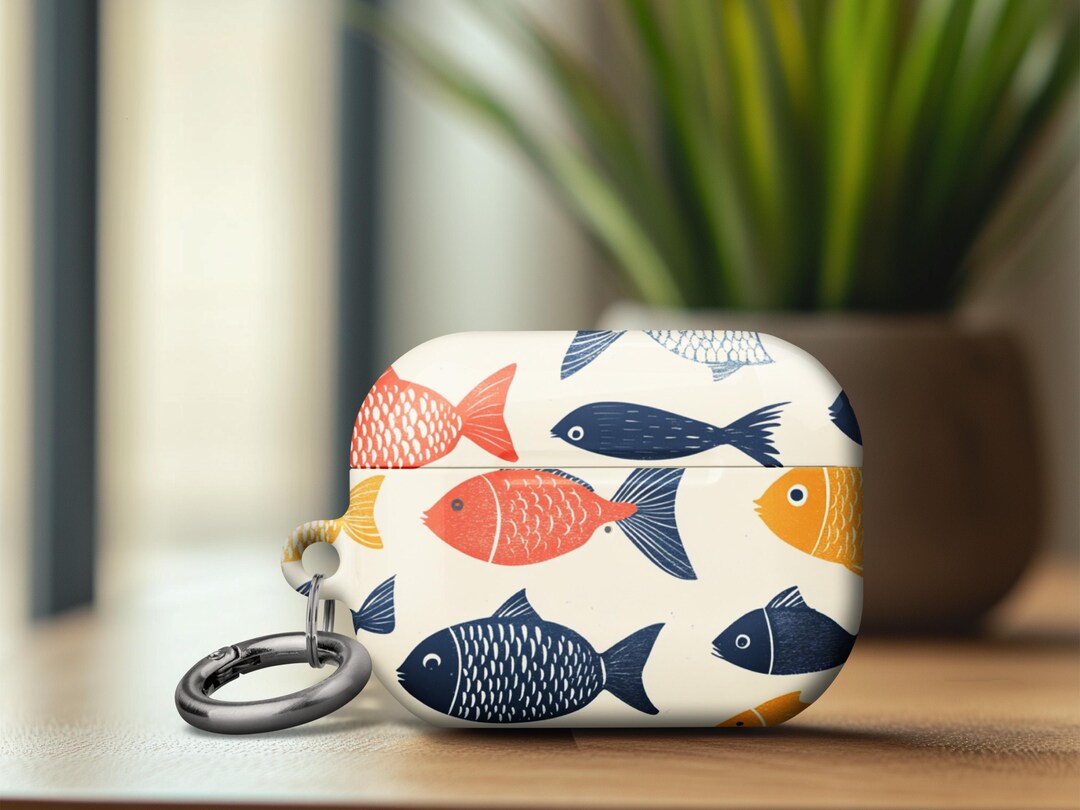 Airpods Case Fish Cartoon Hand Drawing Print, Keychain Protective Cover for Airpods Pro 1 2 ...