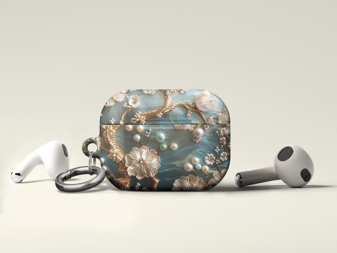 Embroidery Flowers Design AirPod Case Auspicious Cloud 3D Design, Blue ...