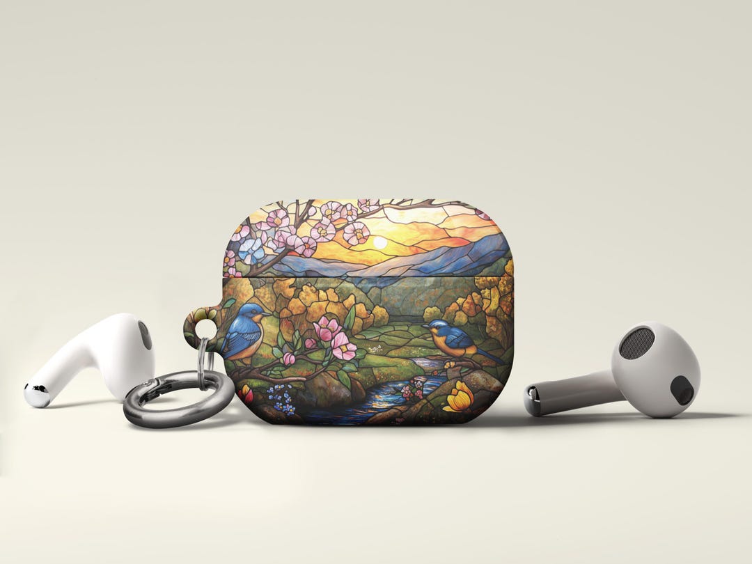 Stained Glass Pink Wildflowers AirPod Case, 3D Birds Spring Stained ...