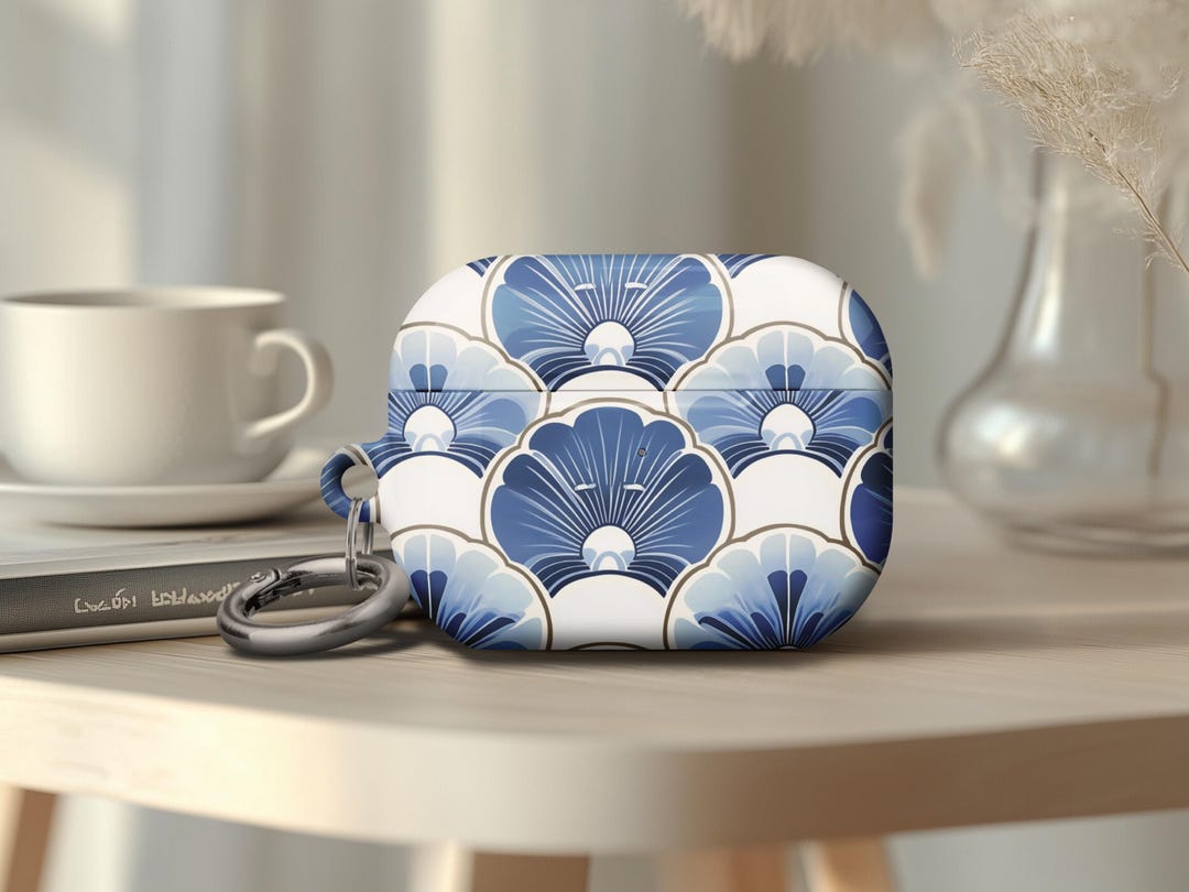 Symmetrical White Blue Japanese AirPod Case, Keychain Protective Cover ...