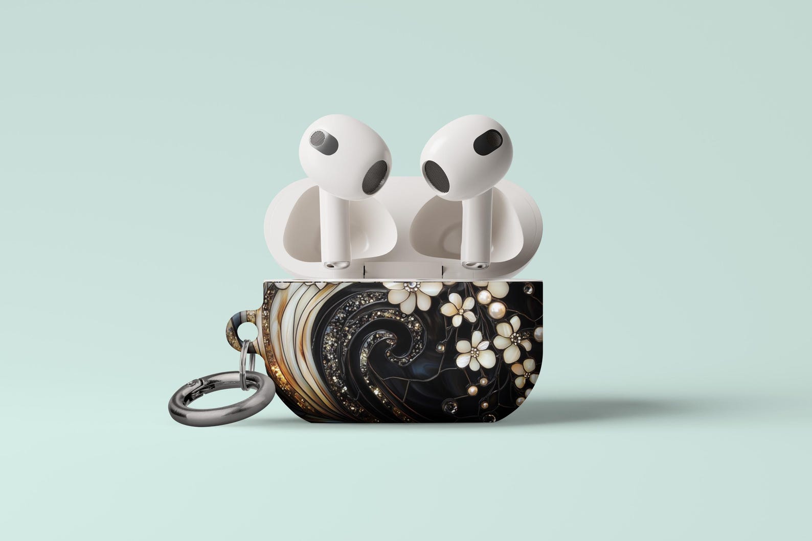 Stained Glass Black White Pearls AirPod Case, Keychain Protective Cover ...
