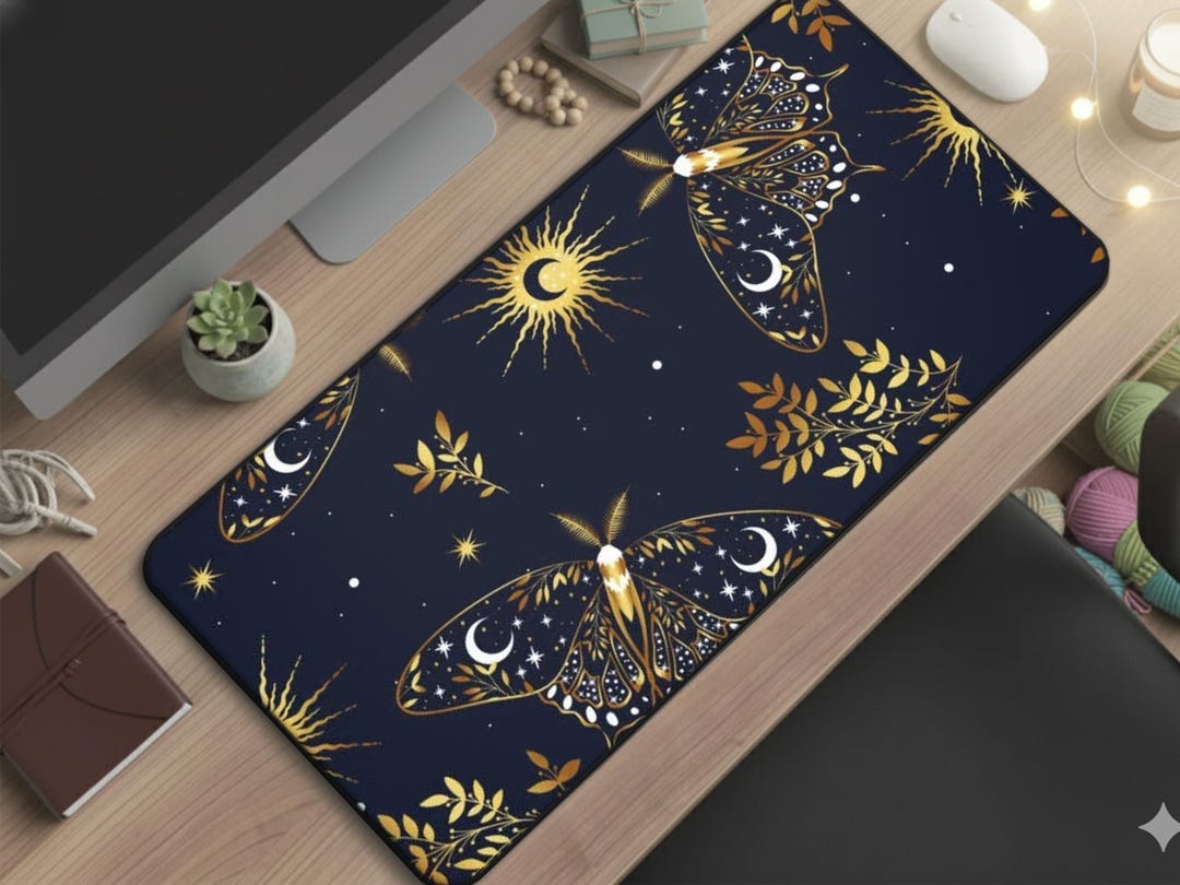 Moth and Moon Desk Mat Mouse Pad Elongated Wings Christmas Gift for ...