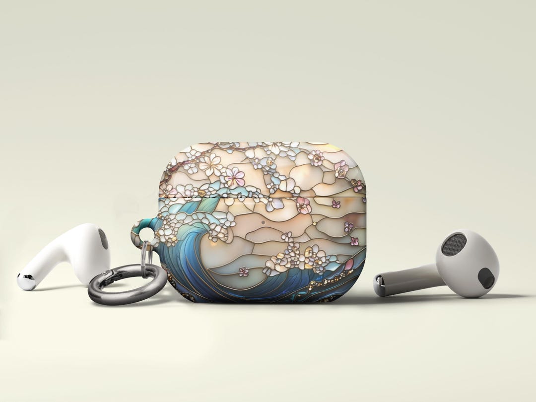 Wave Hokusai Cherry Stained Glass AirPod Case Keychain Protective Cover ...
