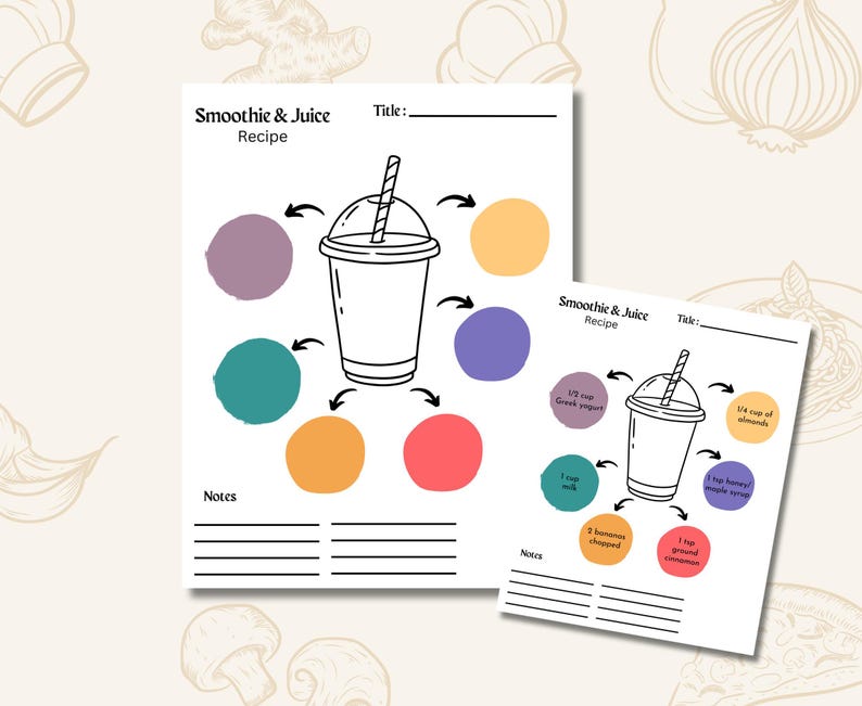 Recipe Template Page, Smoothie & Juice Template, Printable and Digital ...
