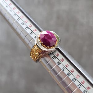 Natural Ruby Mens Ring, 925 Sterling Silver Red Stone Rings, Handmade Oval Cut Stone, Trendy Man ...