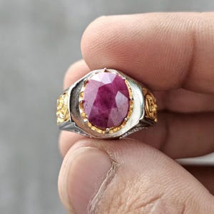 Natural Ruby Mens Ring, 925 Sterling Silver Red Stone Rings, Handmade Oval Cut Stone, Trendy Man ...