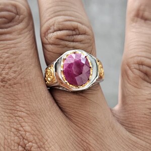 Natural Ruby Mens Ring, 925 Sterling Silver Red Stone Rings, Handmade Oval Cut Stone, Trendy Man ...