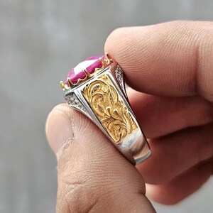 Natural Ruby Mens Ring, 925 Sterling Silver Red Stone Rings, Handmade Oval Cut Stone, Trendy Man ...
