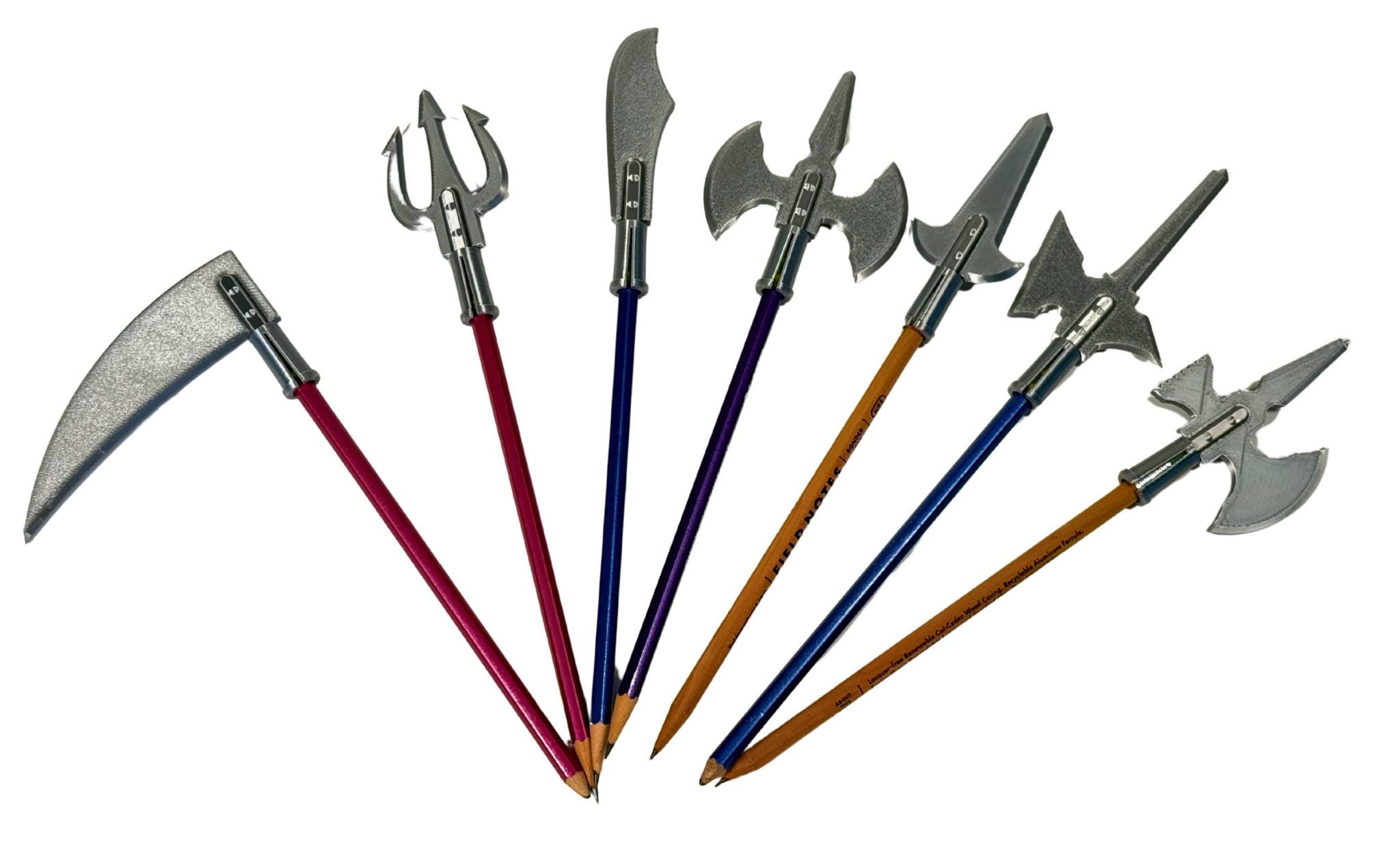 Pencil Polearm Toppers: Halberd, Poleaxe, Double Axe, Partisan, Trident ...