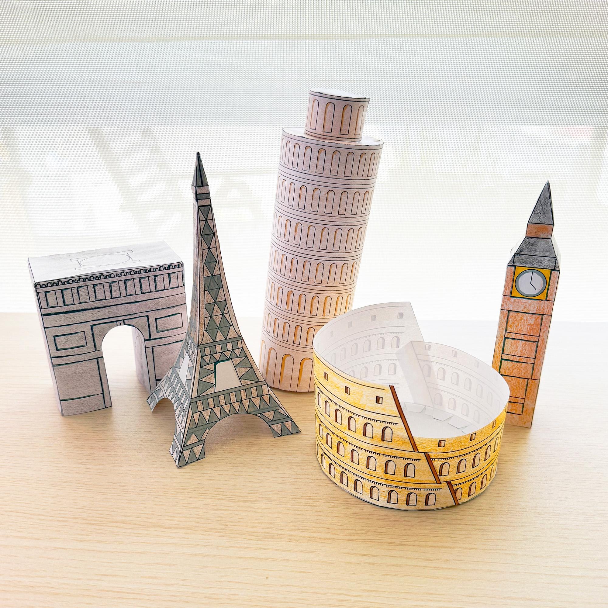 European Landmarks Coloring Page: Printable DIY Paper Craft (digital ...