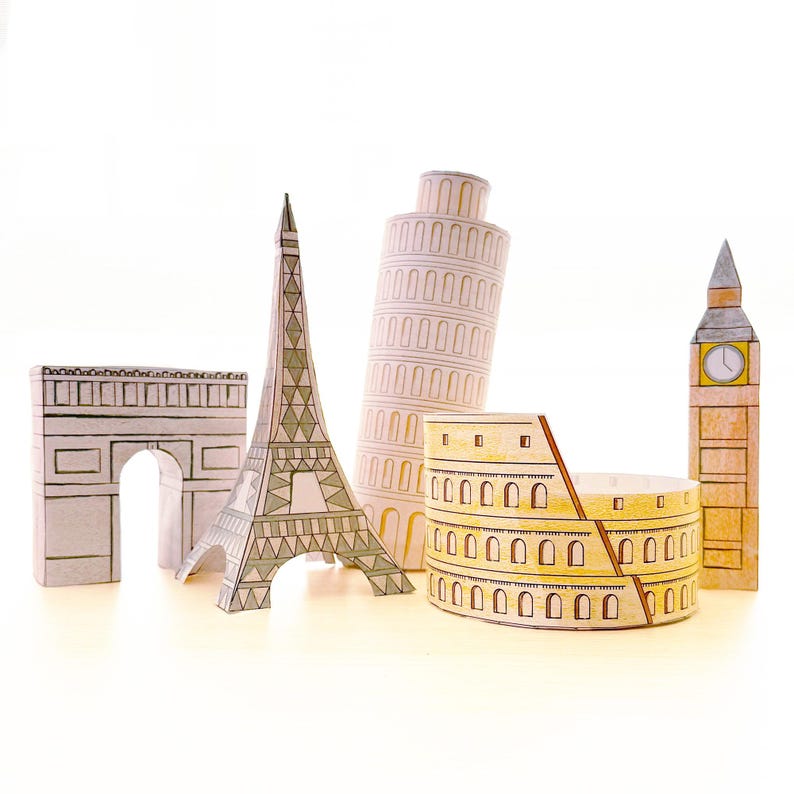 European Landmarks Coloring Page: Printable DIY Paper Craft (digital ...