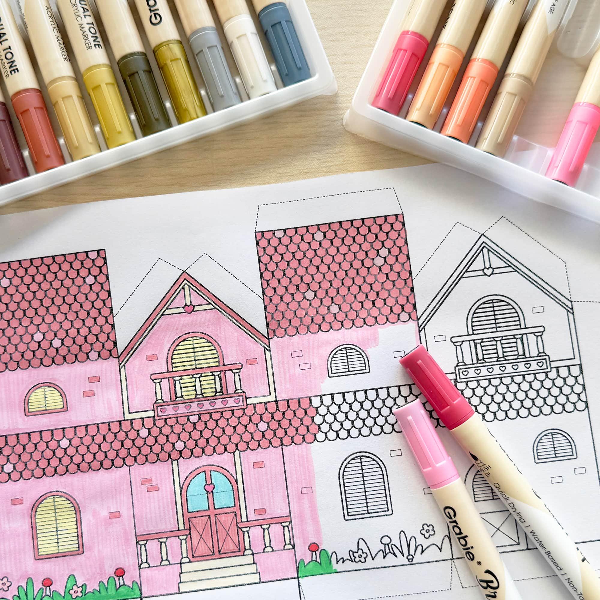 Printable Paper House Coloring + Colored Pages: Kids Craft Activity ...