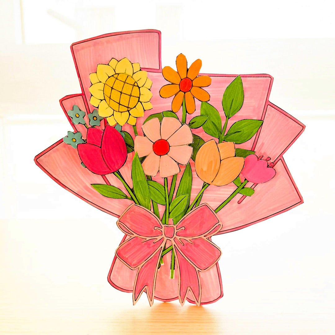 Printable Flower Bouquet Coloring Page: Kids' DIY Craft (PDF) - Etsy