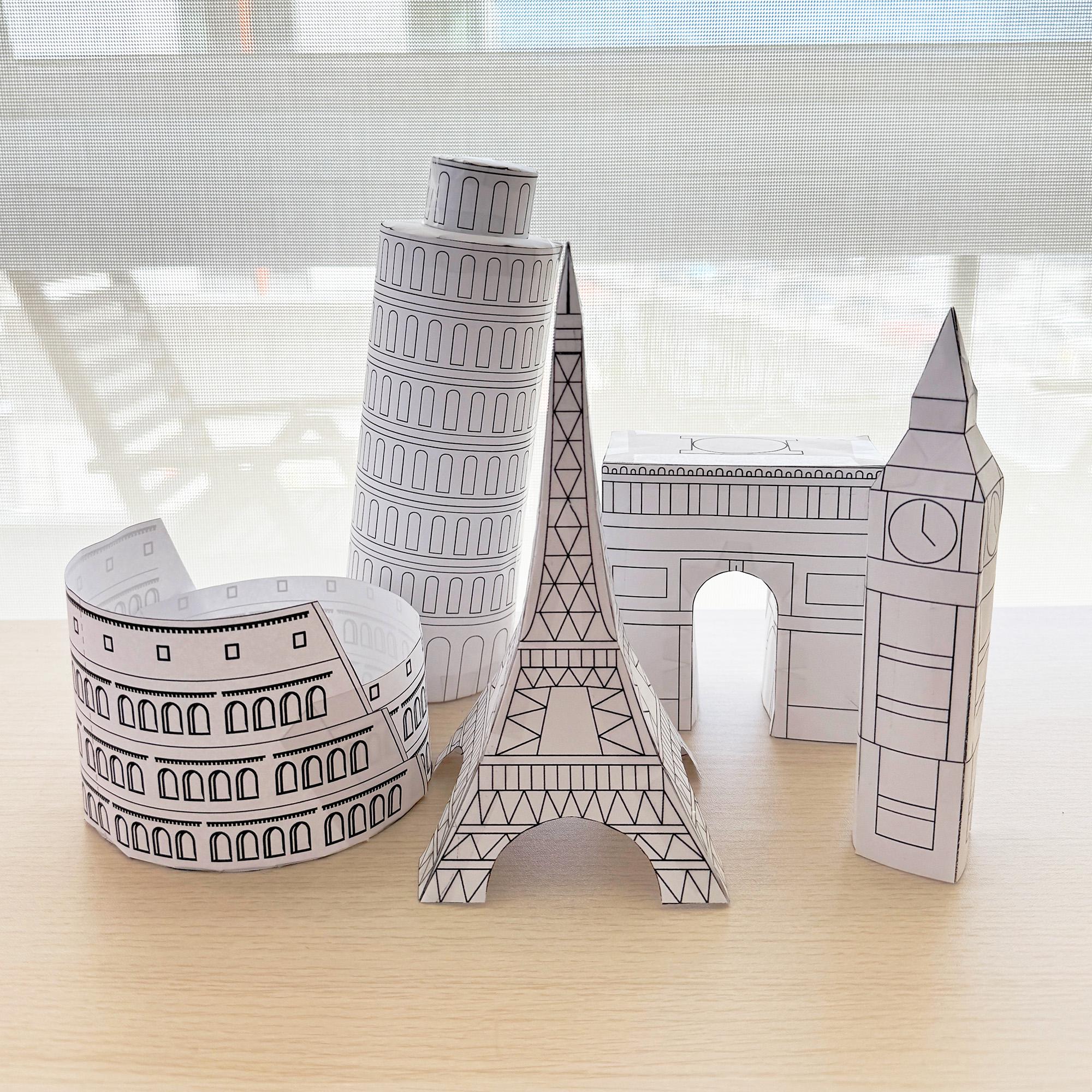European Landmarks Coloring Page: Printable DIY Paper Craft (digital ...