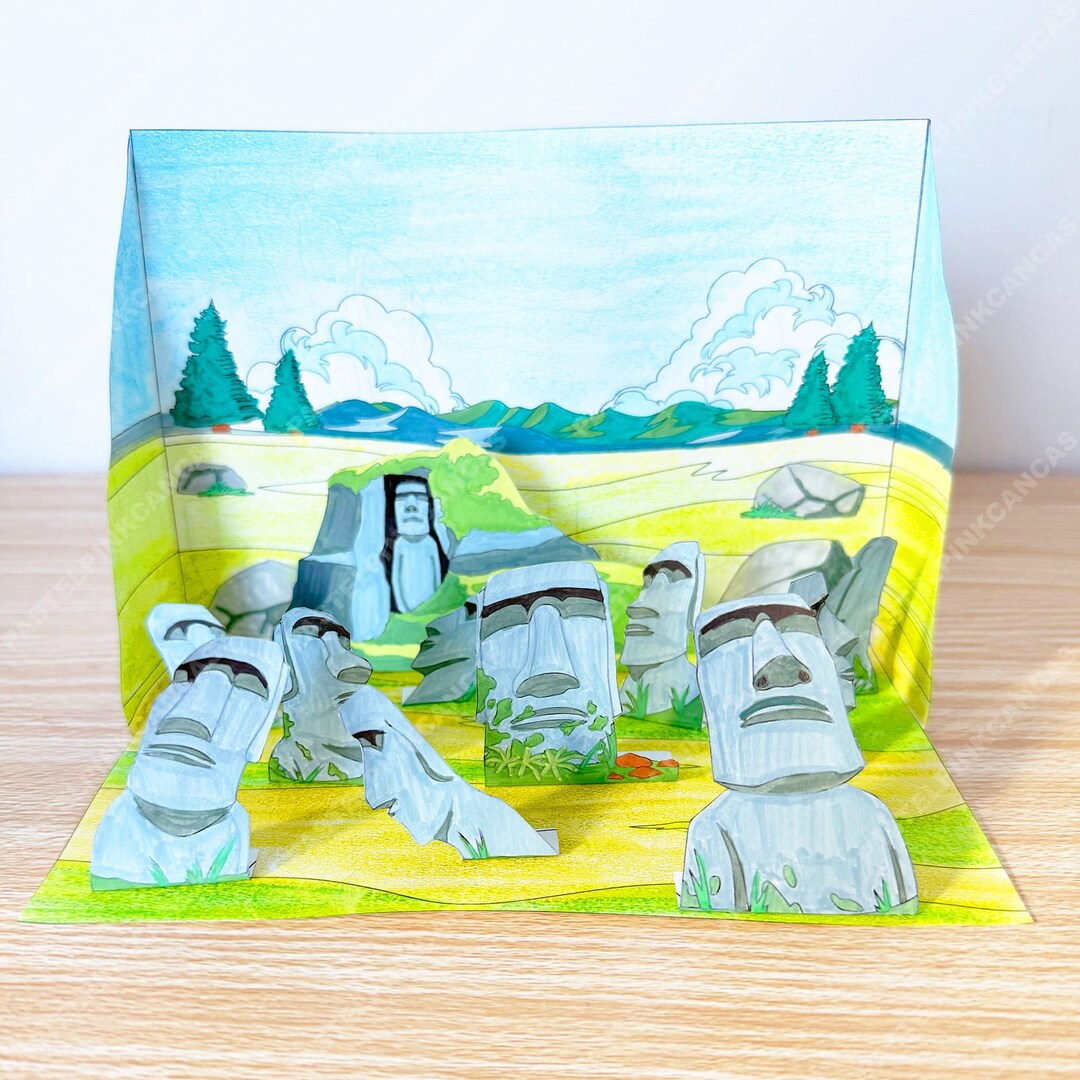 DIY Easter Island Moai Pop up Paper Craft | Printable Coloring (digital ...