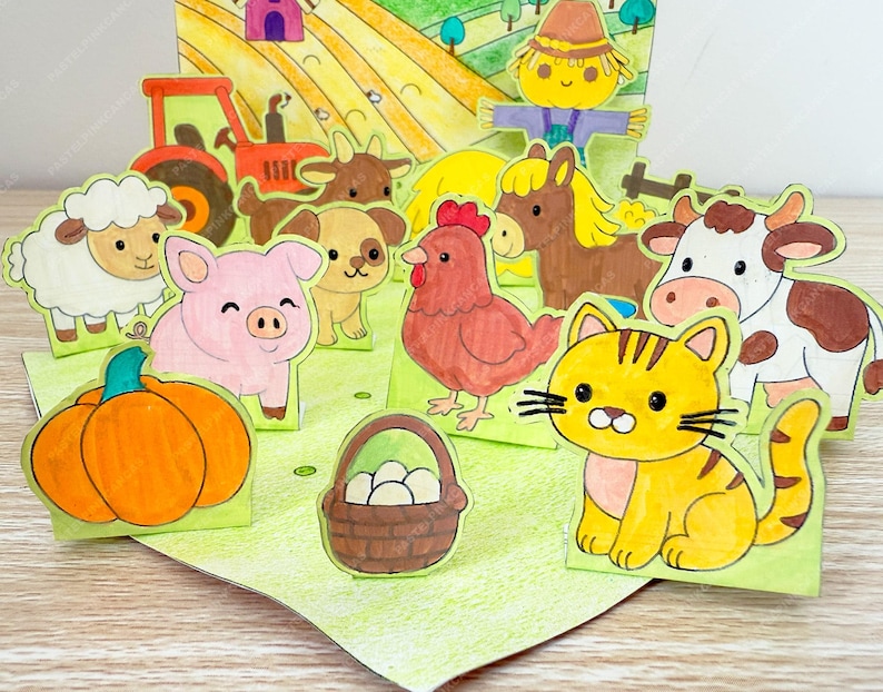 Printable Farm Scene, Animals, Tractor, Kids Coloring Activity (digital ...