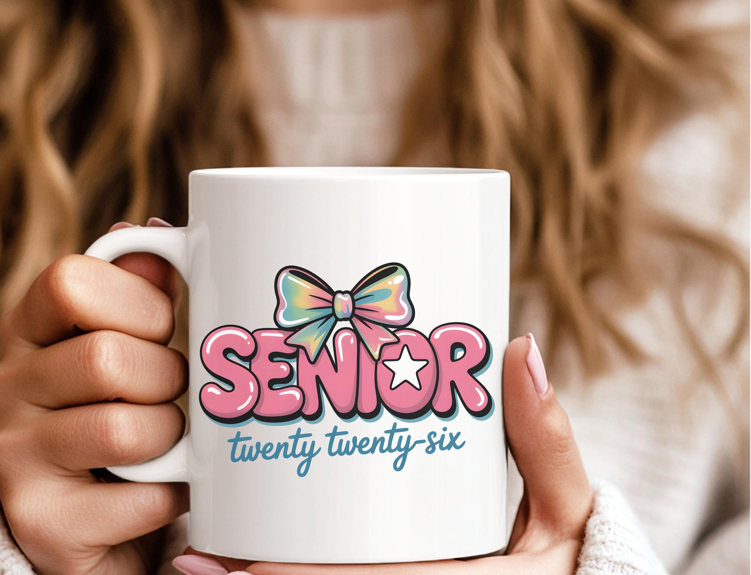 Senior 2026 Bubble Letters PNG With Rainbow Bow, Pink Coquette ...