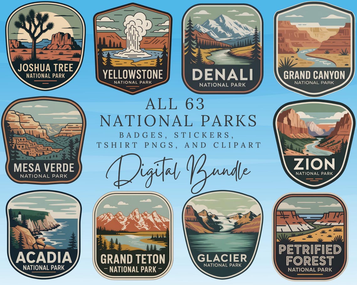 63 National Parks Ultimate Bundle Retro Badge Clip Art, Stickers, Shirt ...