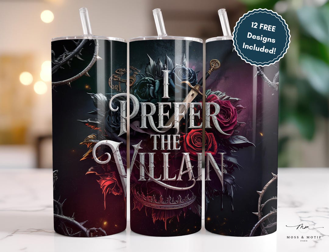 I Prefer the Villain 20 Oz Tumbler Wrap PNG, Dark Gothic Floral Sword ...