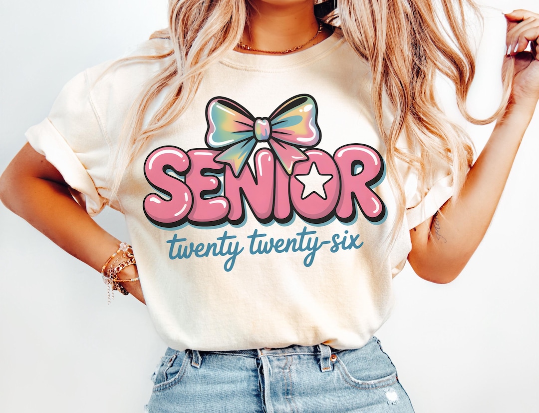 Senior 2026 Bubble Letters PNG With Rainbow Bow, Pink Coquette ...