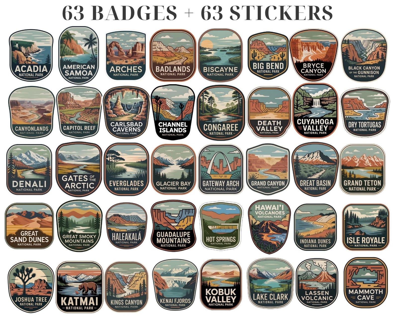 63 National Parks Ultimate Bundle Retro Badge Clip Art, Stickers, Shirt ...