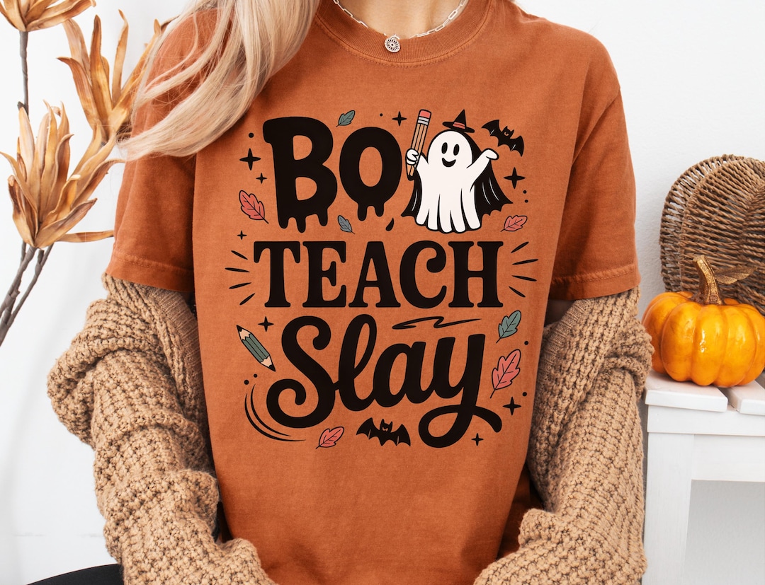 Boo Teach Slay PNG for Teachers – Cute Halloween Ghost Holding Pencil ...
