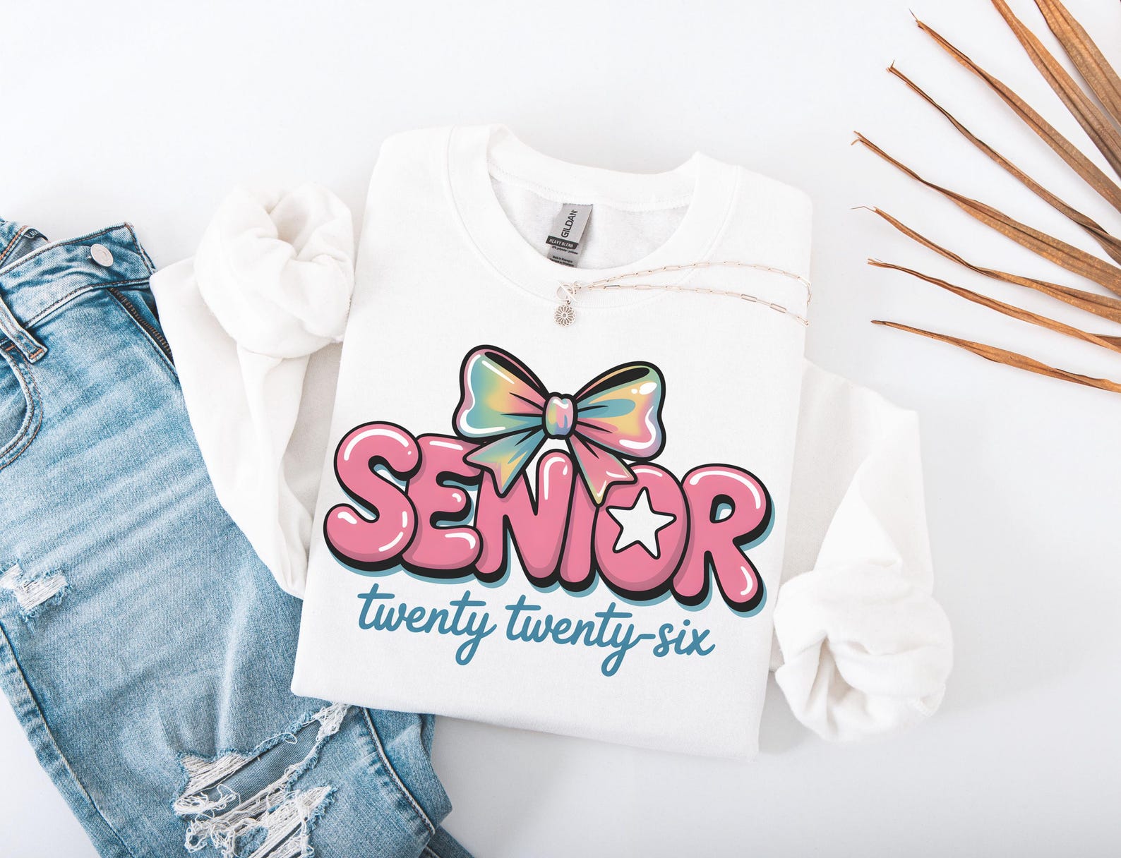 Senior 2026 Bubble Letters PNG With Rainbow Bow, Pink Coquette ...