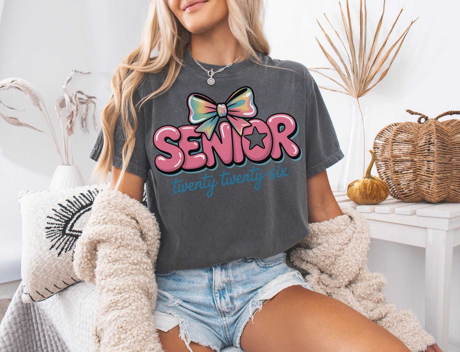 Senior 2026 Bubble Letters PNG With Rainbow Bow, Pink Coquette ...