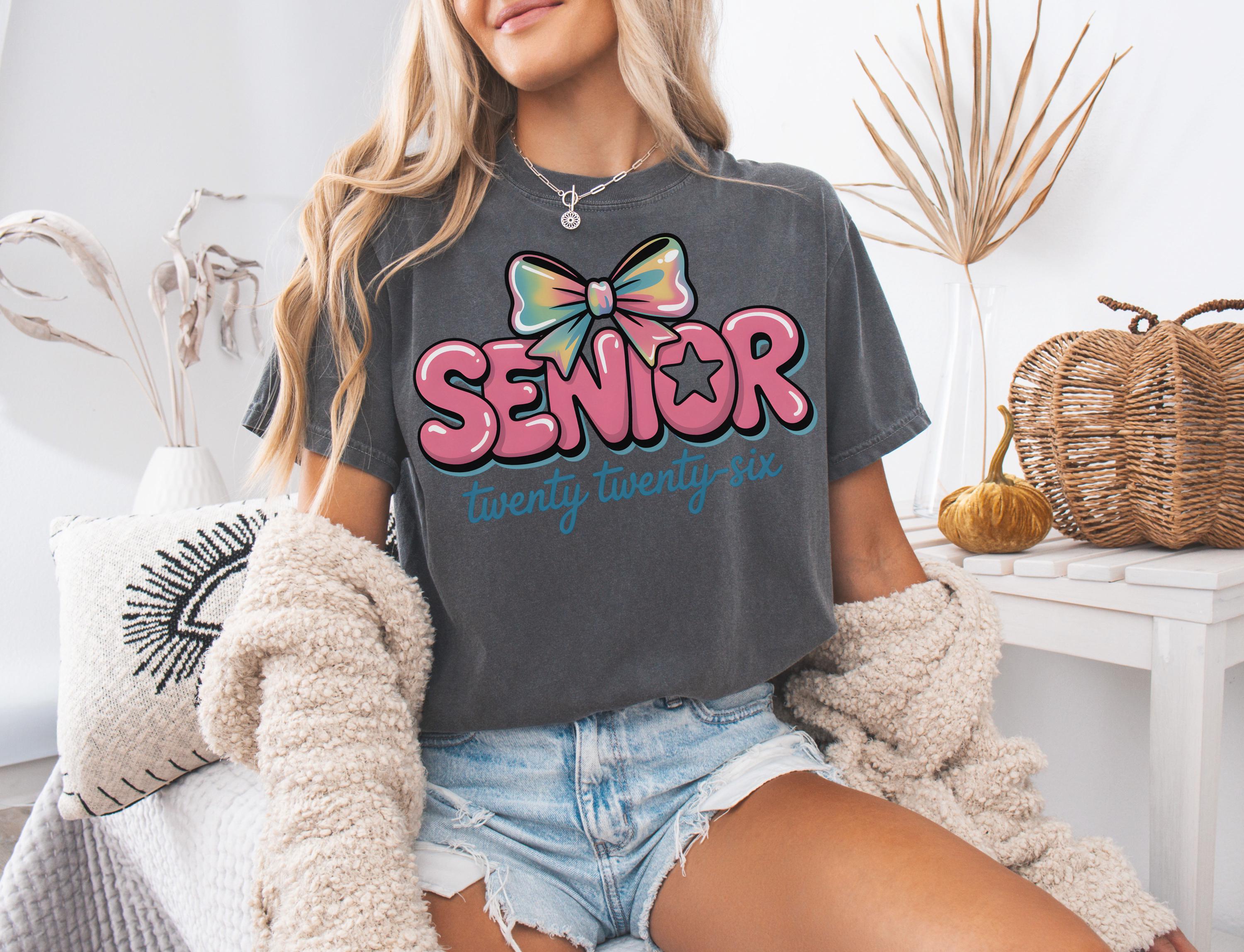 Senior 2026 Bubble Letters PNG With Rainbow Bow, Pink Coquette ...