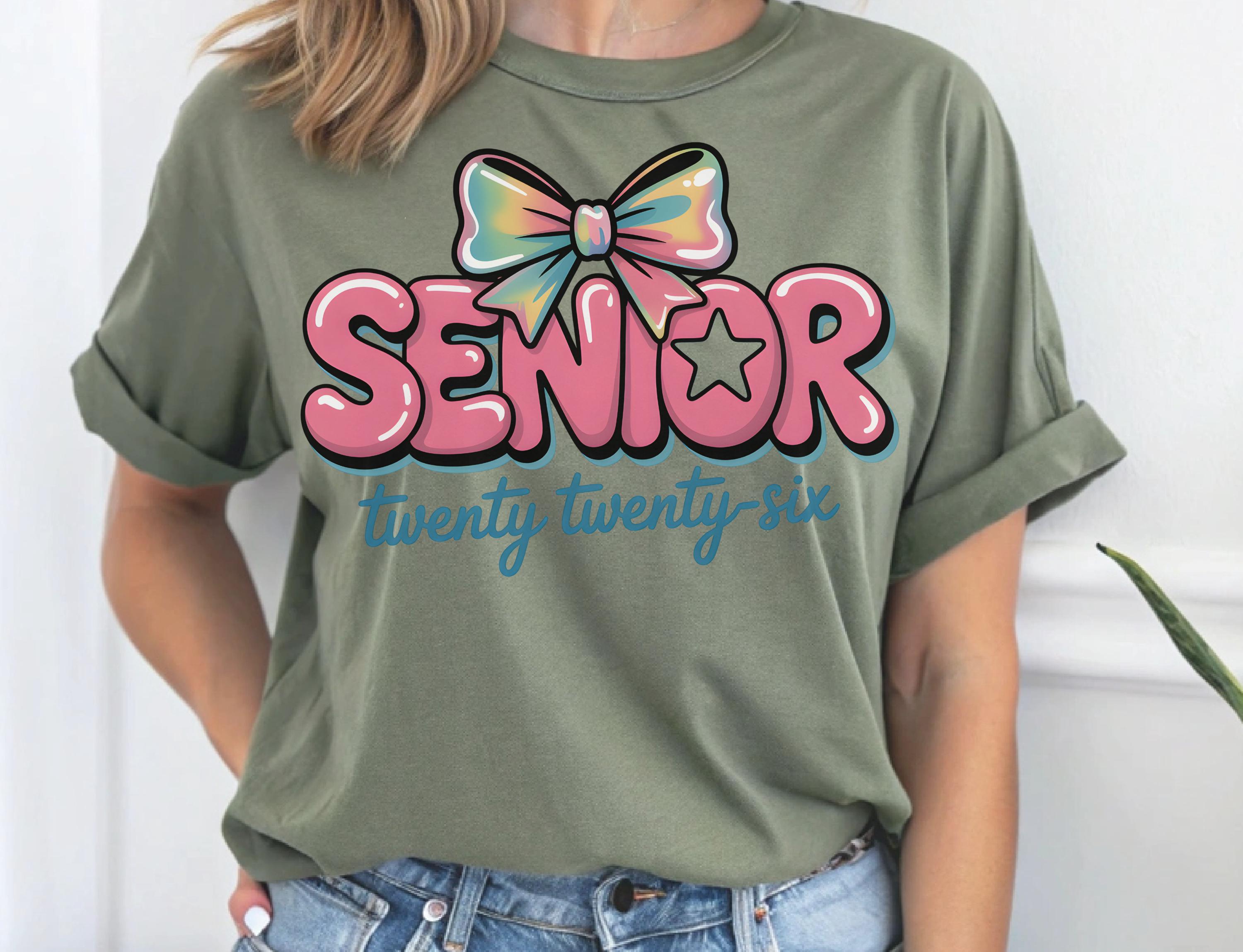 Senior 2026 Bubble Letters PNG With Rainbow Bow, Pink Coquette ...