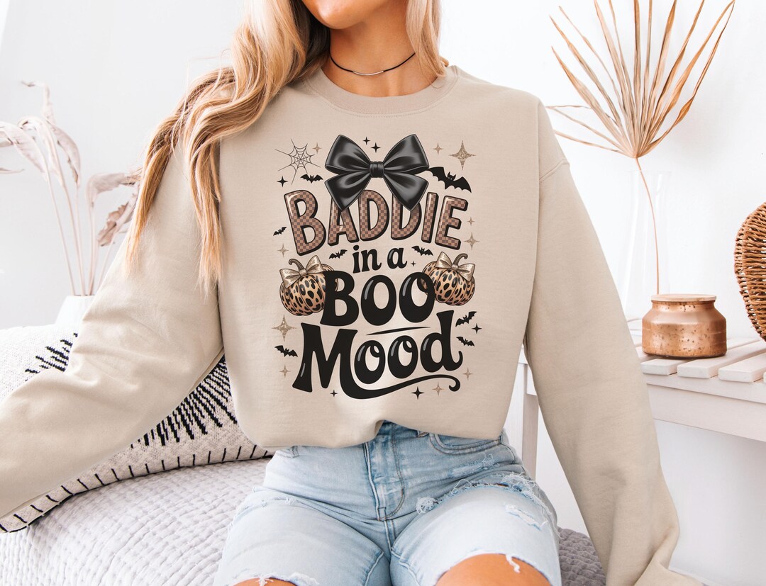 Baddie in a Boo Mood PNG, Leopard Pumpkin Halloween Shirt Design, Cute ...