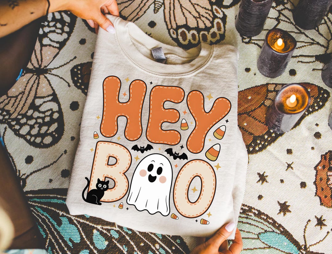 Hey Boo PNG Halloween Ghost Clipart | Cute Black Cat Candy Corn Design ...