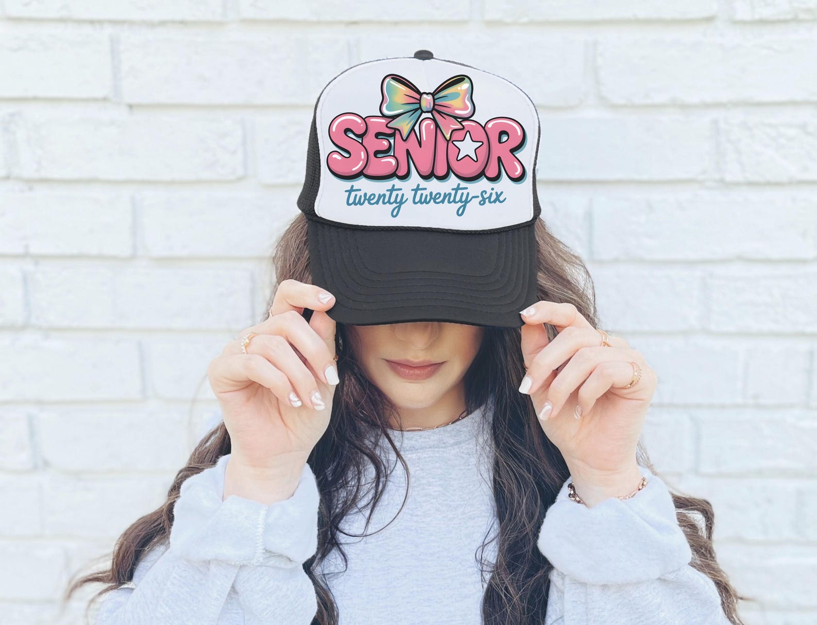 Senior 2026 Bubble Letters PNG With Rainbow Bow, Pink Coquette ...
