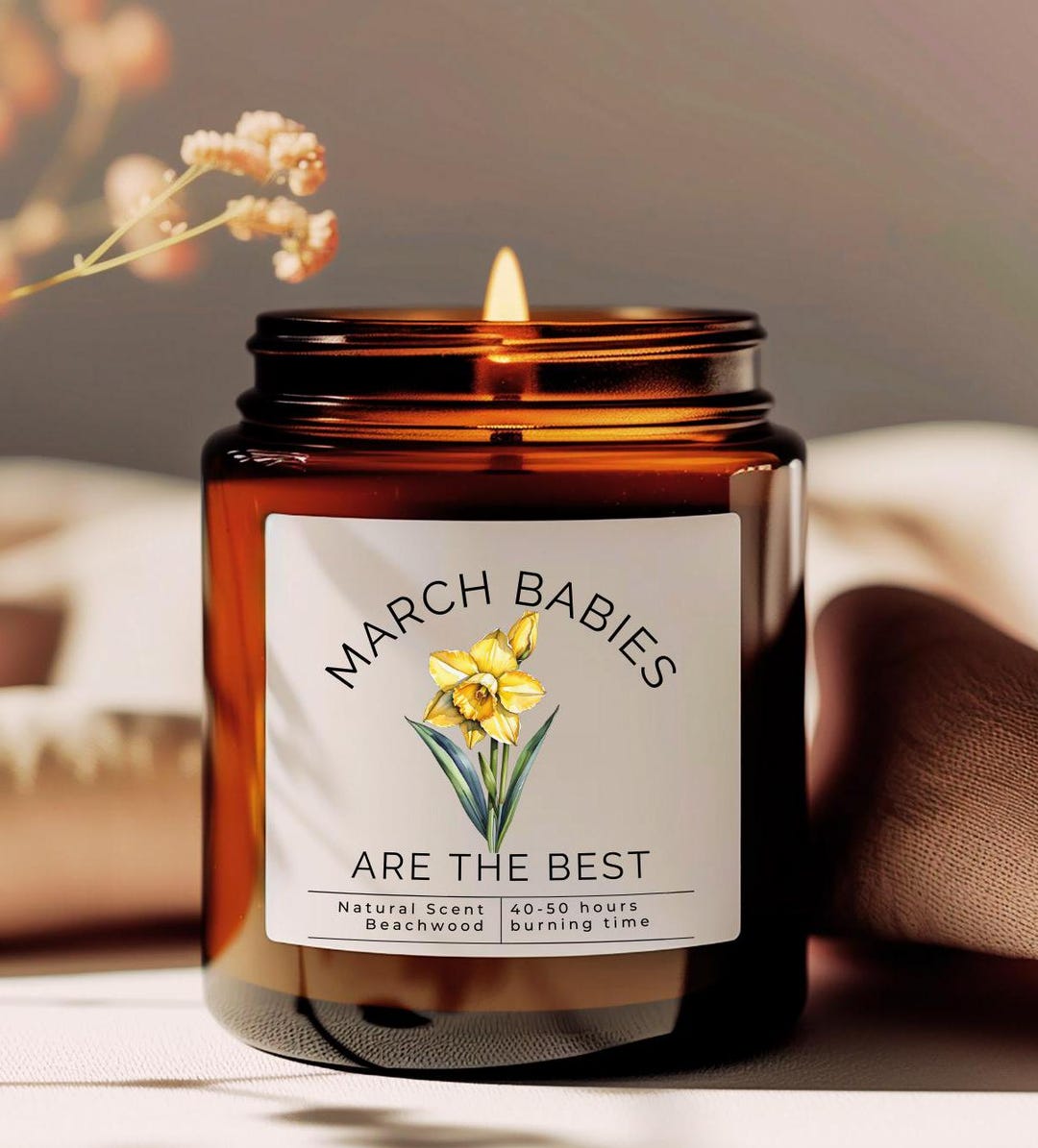 March Birth Flower Candle March Birthday Spring Due Date Baby Shower ...