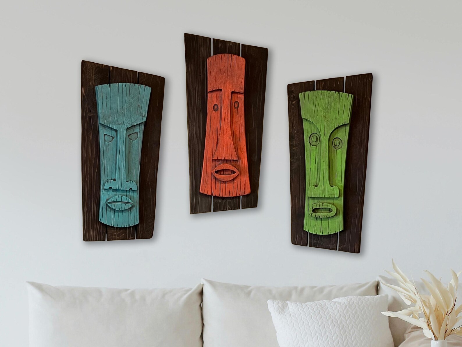 Colorful Tiki Mask Wall Hangings - Mid Century Retro Tropical Decor ...