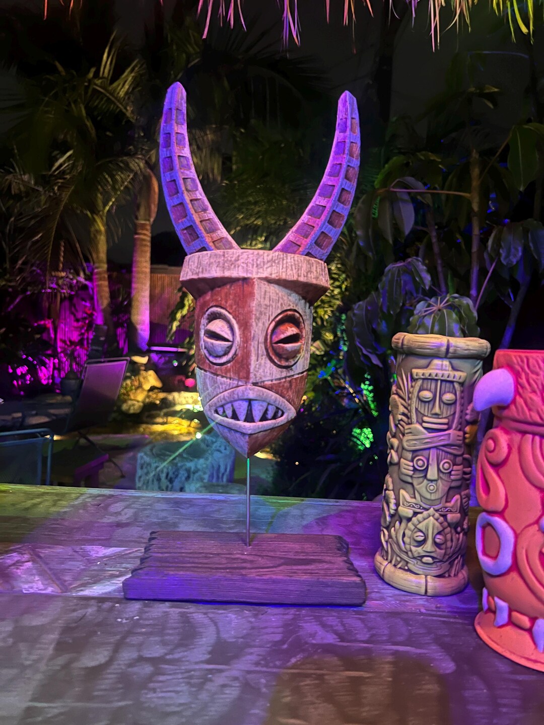 Premium Adventureland Tiki Mask “makoro” on Display Stand – Handcrafted ...