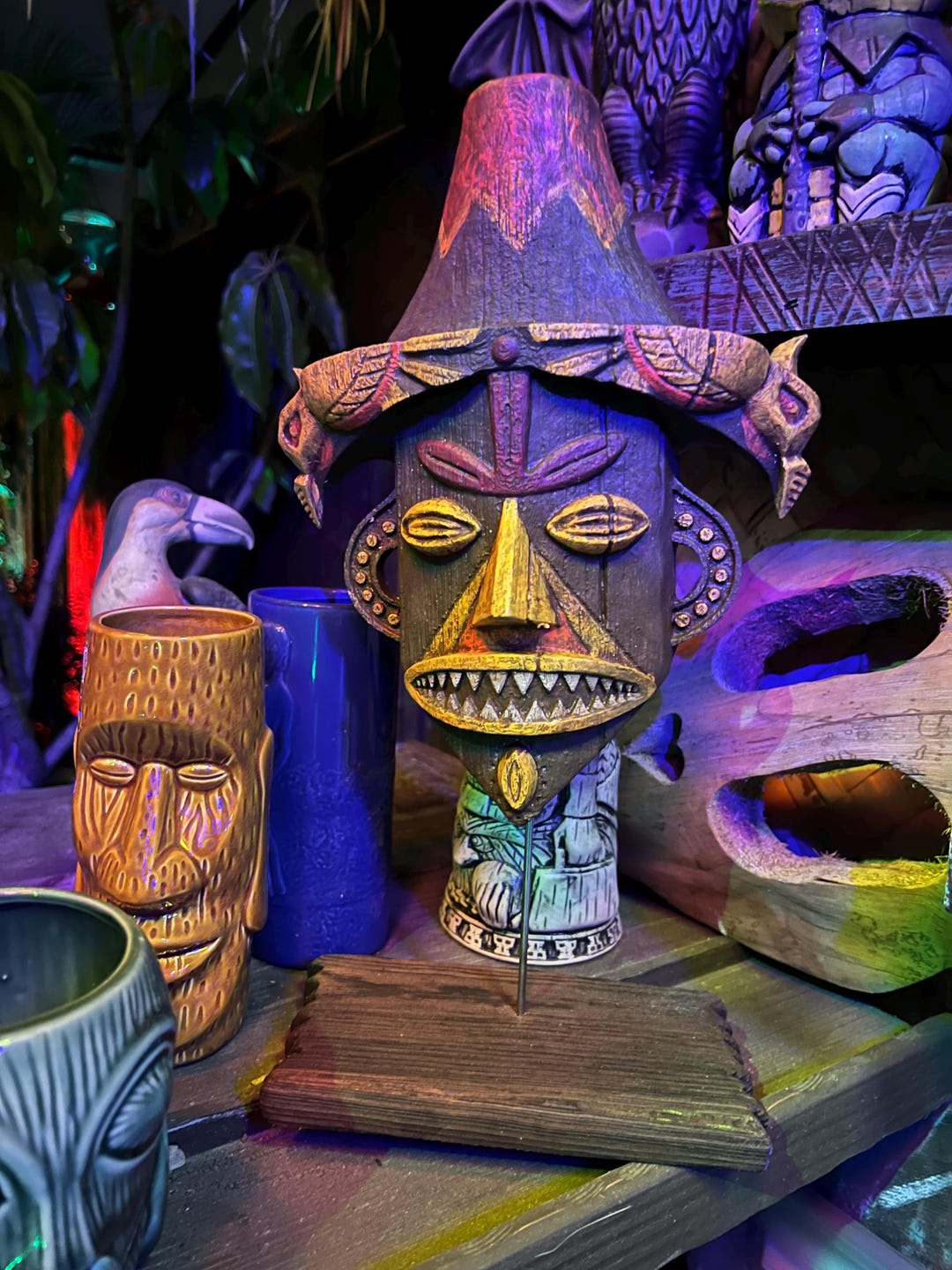 Enchanted Tiki Room Pele Mask Replica on Display Stand - Disneyland ...