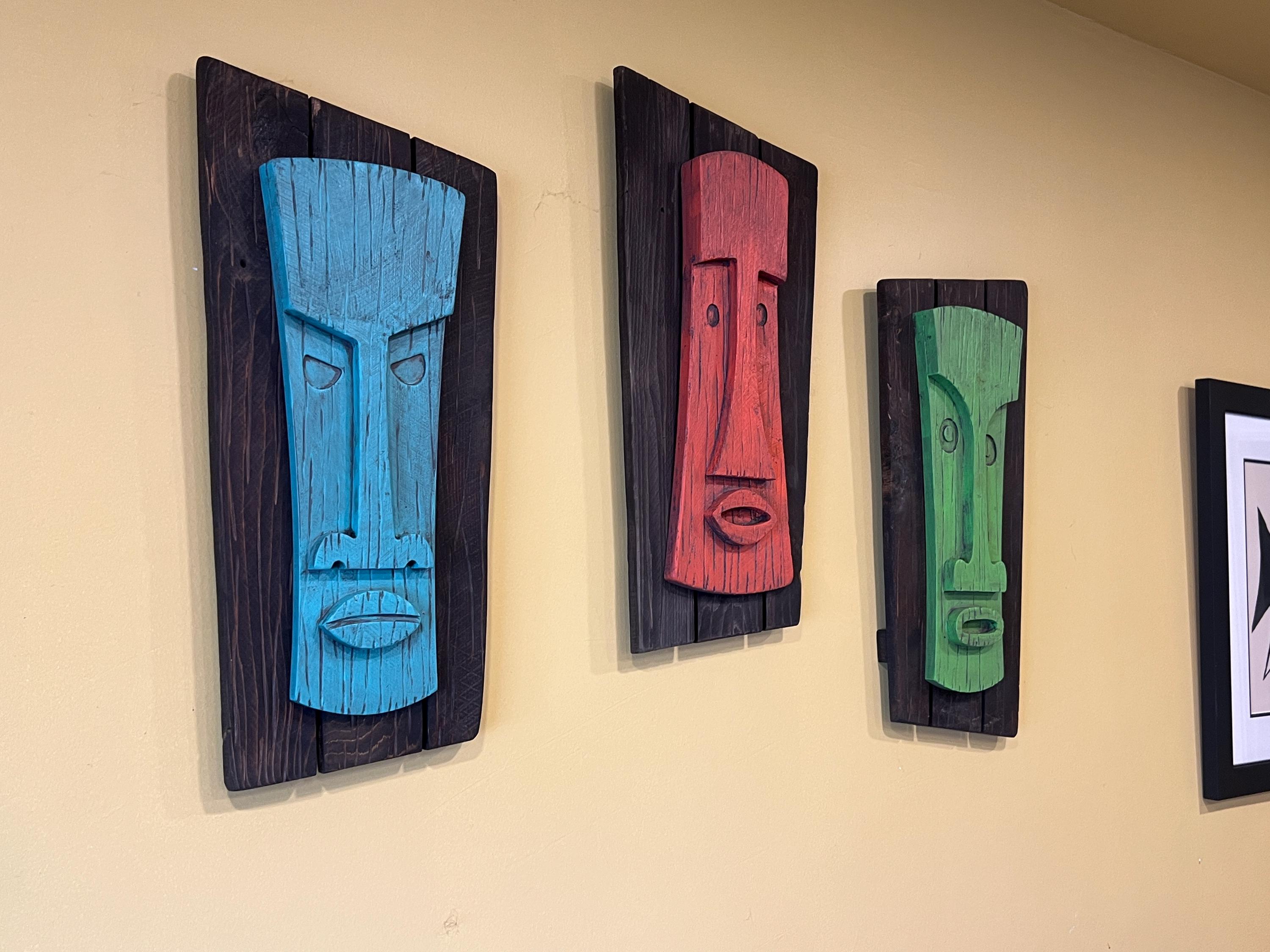 Colorful Tiki Mask Wall Hangings - Mid Century Retro Tropical Decor ...