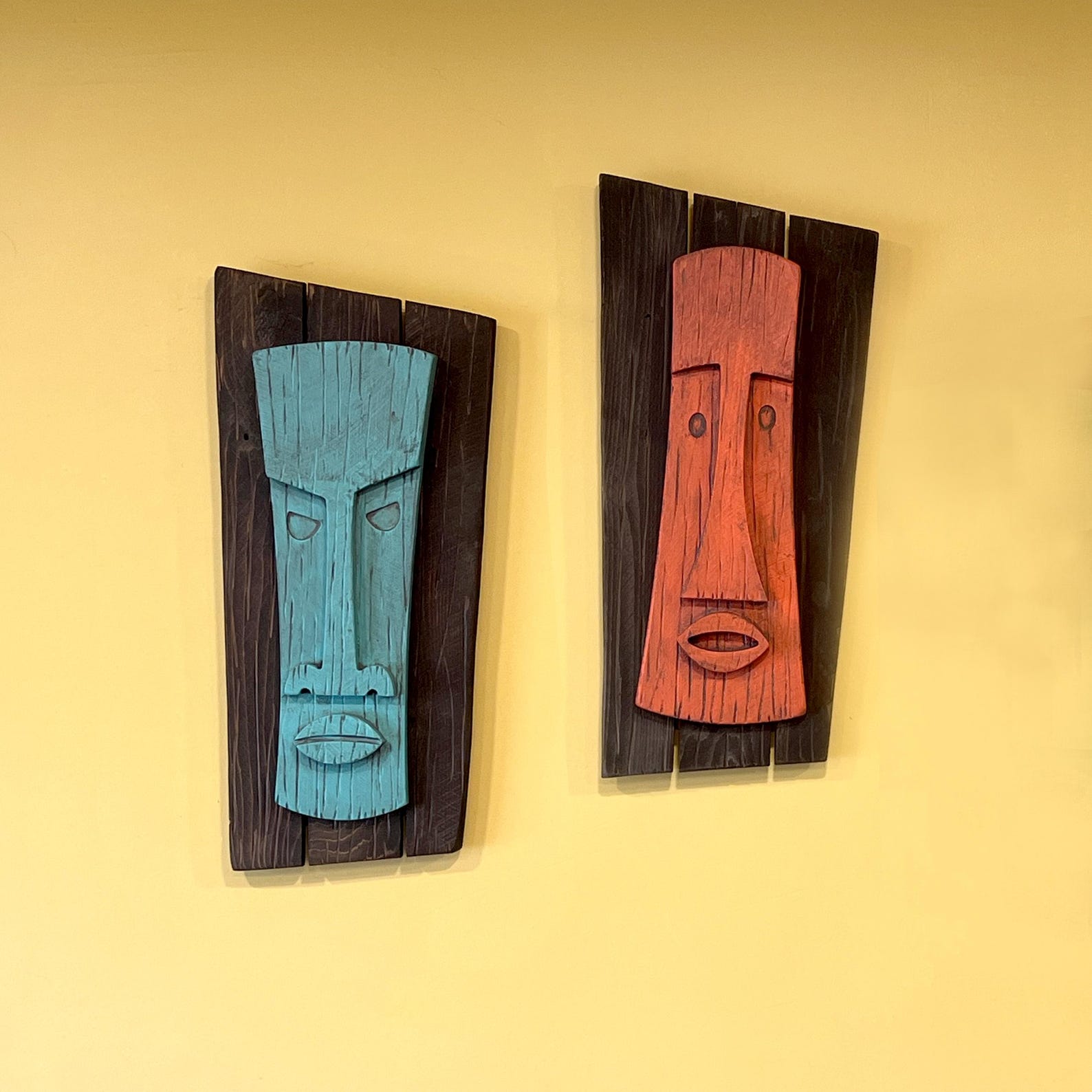 Colorful Tiki Mask Wall Hangings - Mid Century Retro Tropical Decor ...