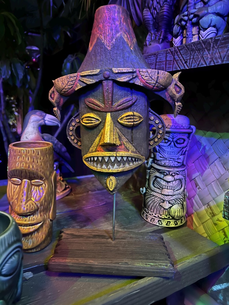 Enchanted Tiki Room Pele Mask Replica on Display Stand - Disneyland ...