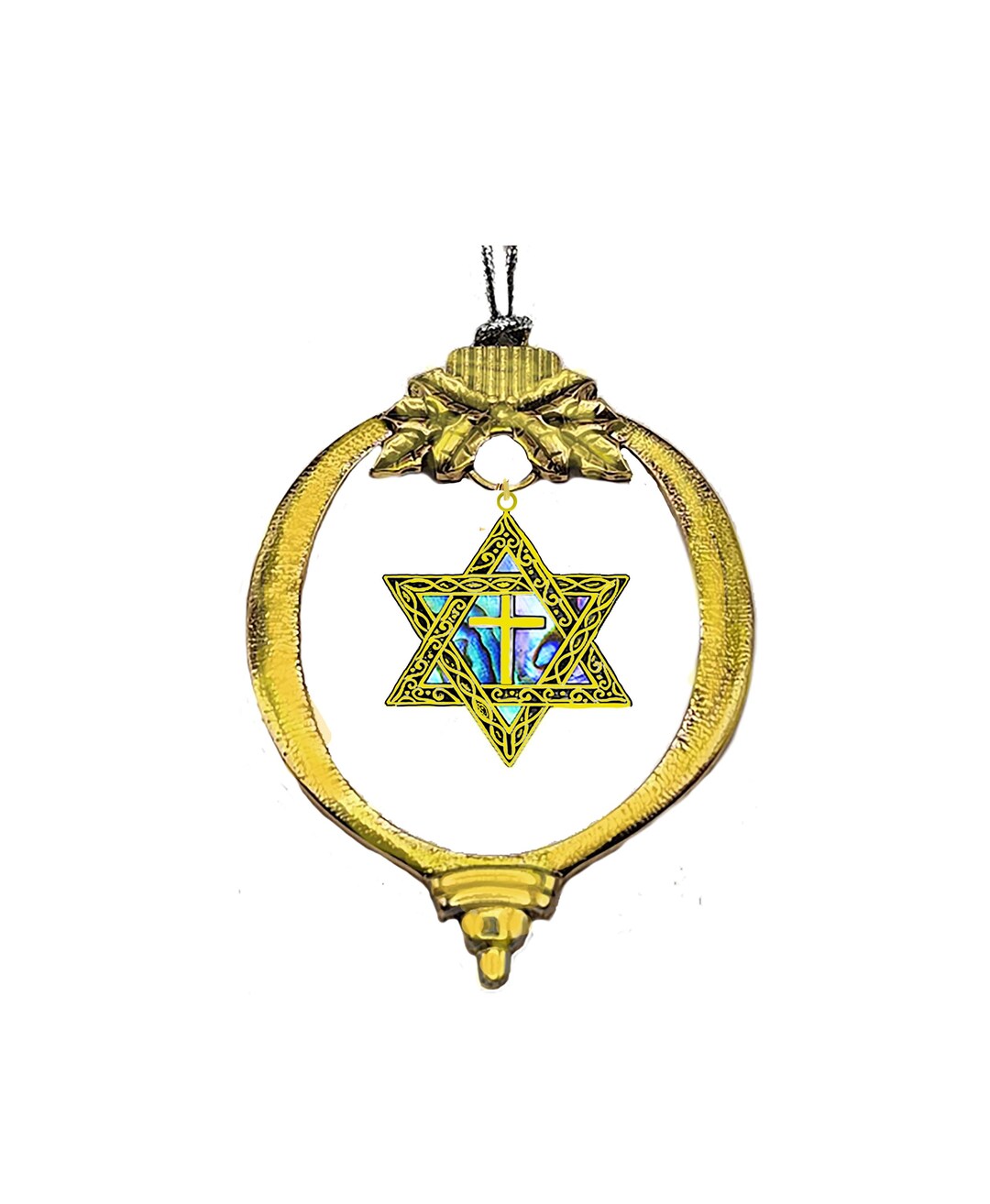 Messianic Ornament,star of David With Solid 14KT Goldtone Cross is in ...