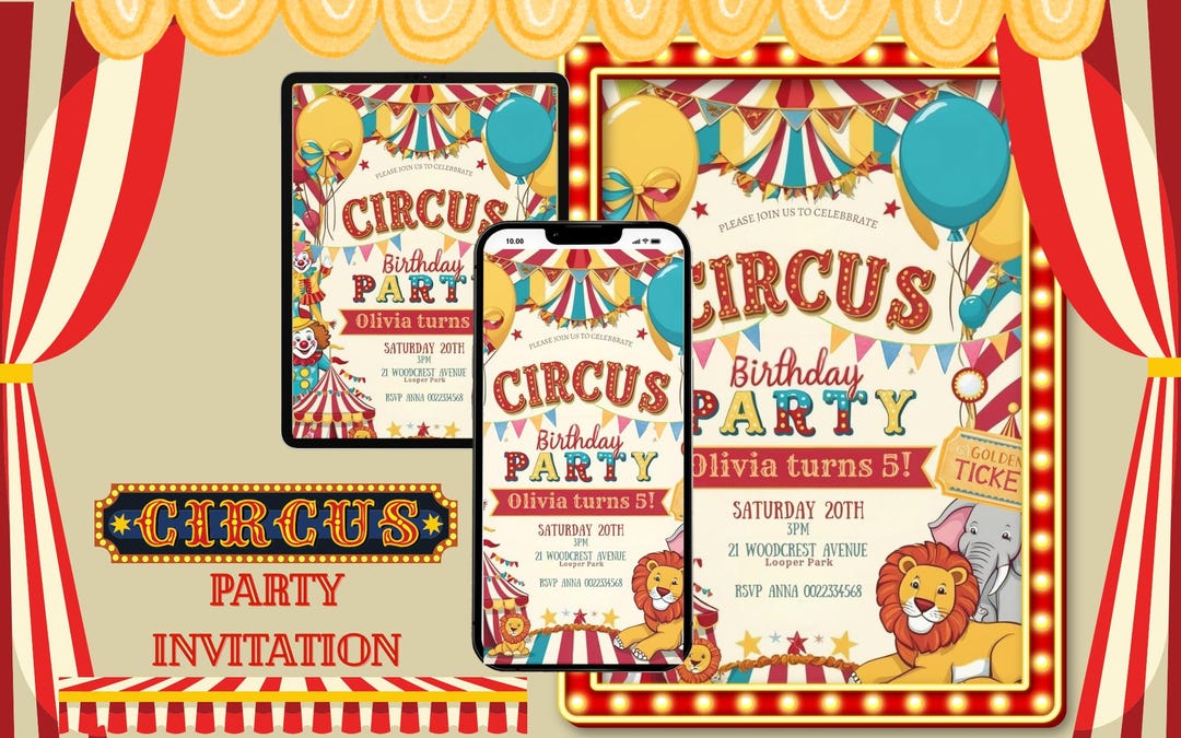 Circus Themed Birthday Party Invitation - Etsy