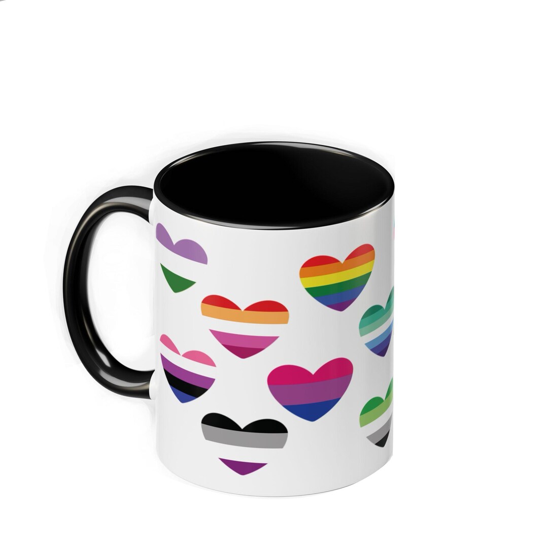 Pride Flags Hearts Coffee Mug Love Design, LGBTQ+ Ally Gift, LGBTQ+ ...