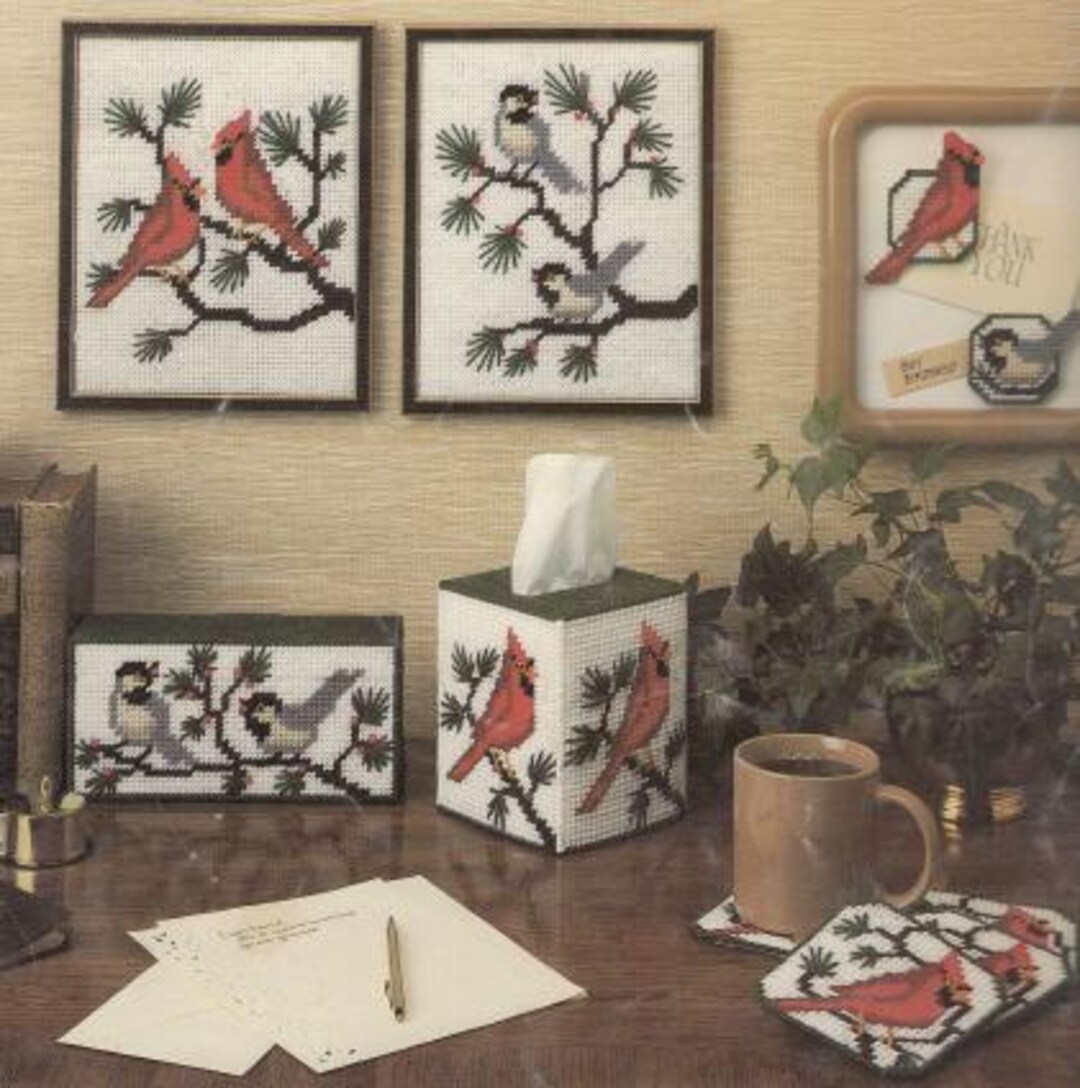 Vintage PDF Plastic Canvas Pattern - Cardinal and Chickadee Projects - Etsy