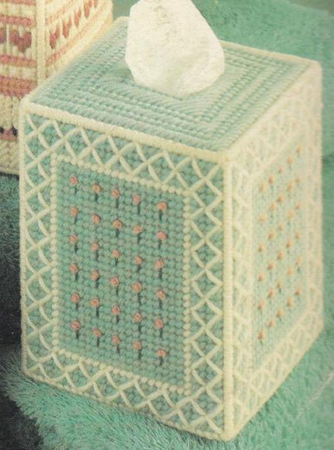 Vintage PDF Plastic Canvas Pattern - Calico Tissue Box Cover - Etsy