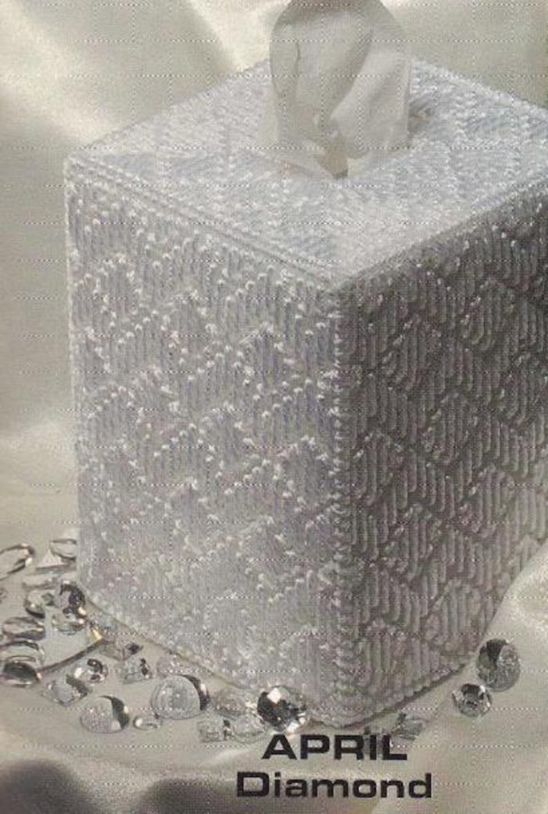 Vintage PDF Plastic Canvas Pattern - April Diamond Tissue Box Cover - Etsy